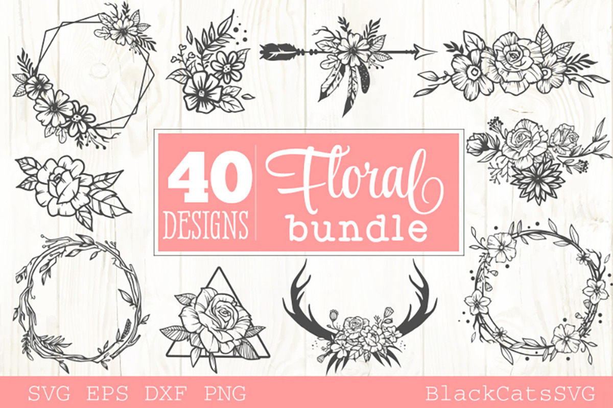 Floral frames SVG bundle 40 designs, an Illustration by BlackCatsMedia ...