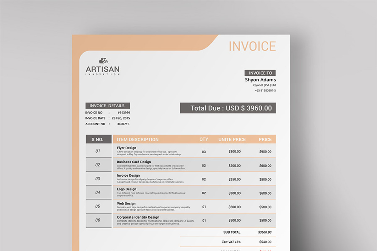 Invoice, a Stationery Template by artisanHR