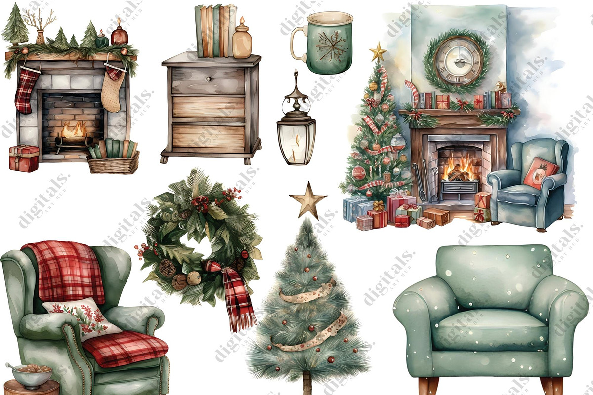 Watercolor Cozy Christmas Clipart, a Graphic by Digitals Art Hub