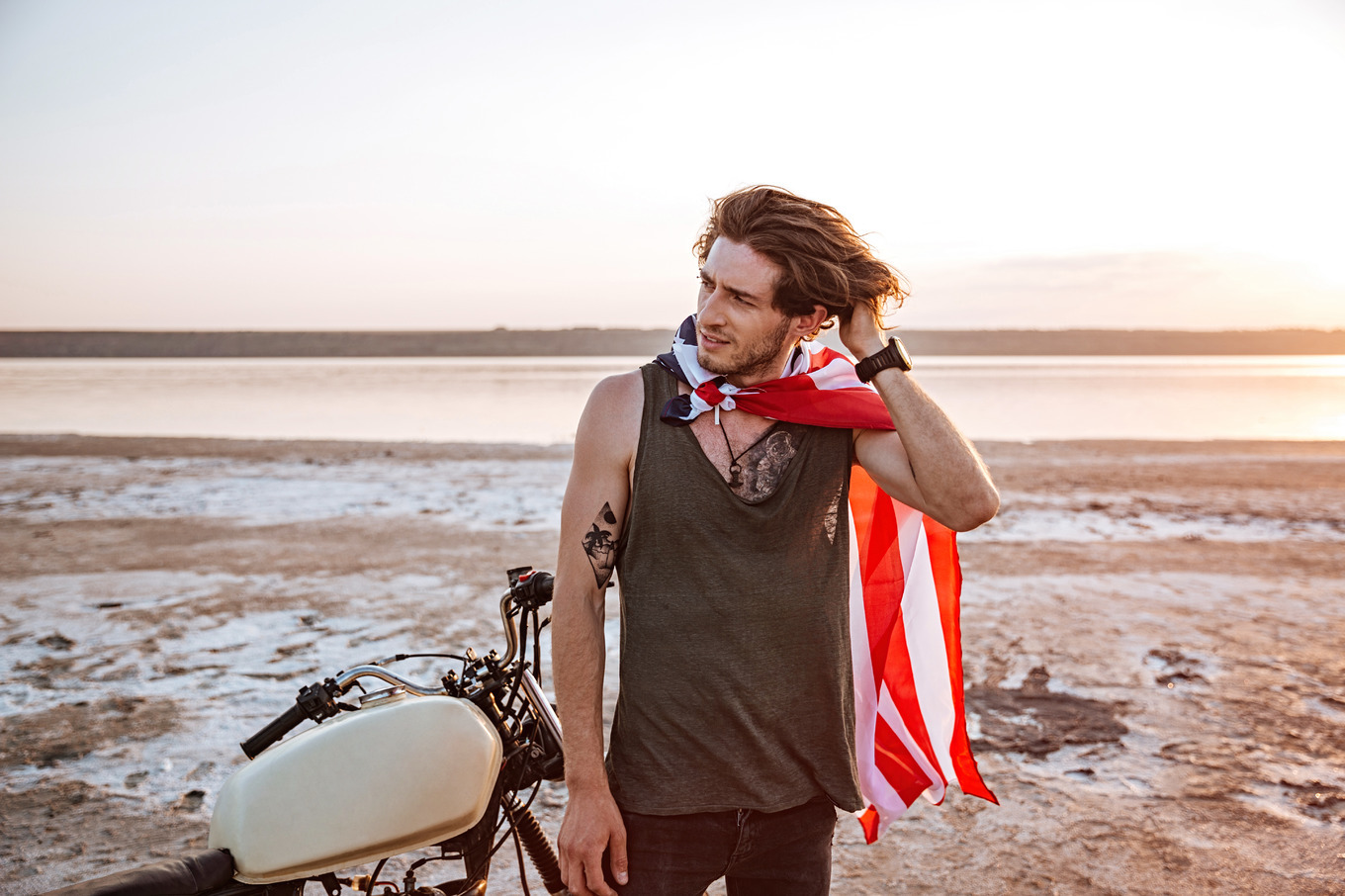Man wearing american flag cape and golden helmet posing, a Person Photo ...