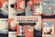 12 Retro posters Canva template, a Poster Template by marcelinakochman