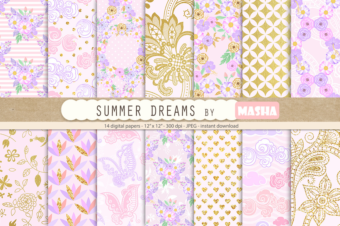 SUMMER DREAMS digital papers, a Pattern Graphic by Masha Studio