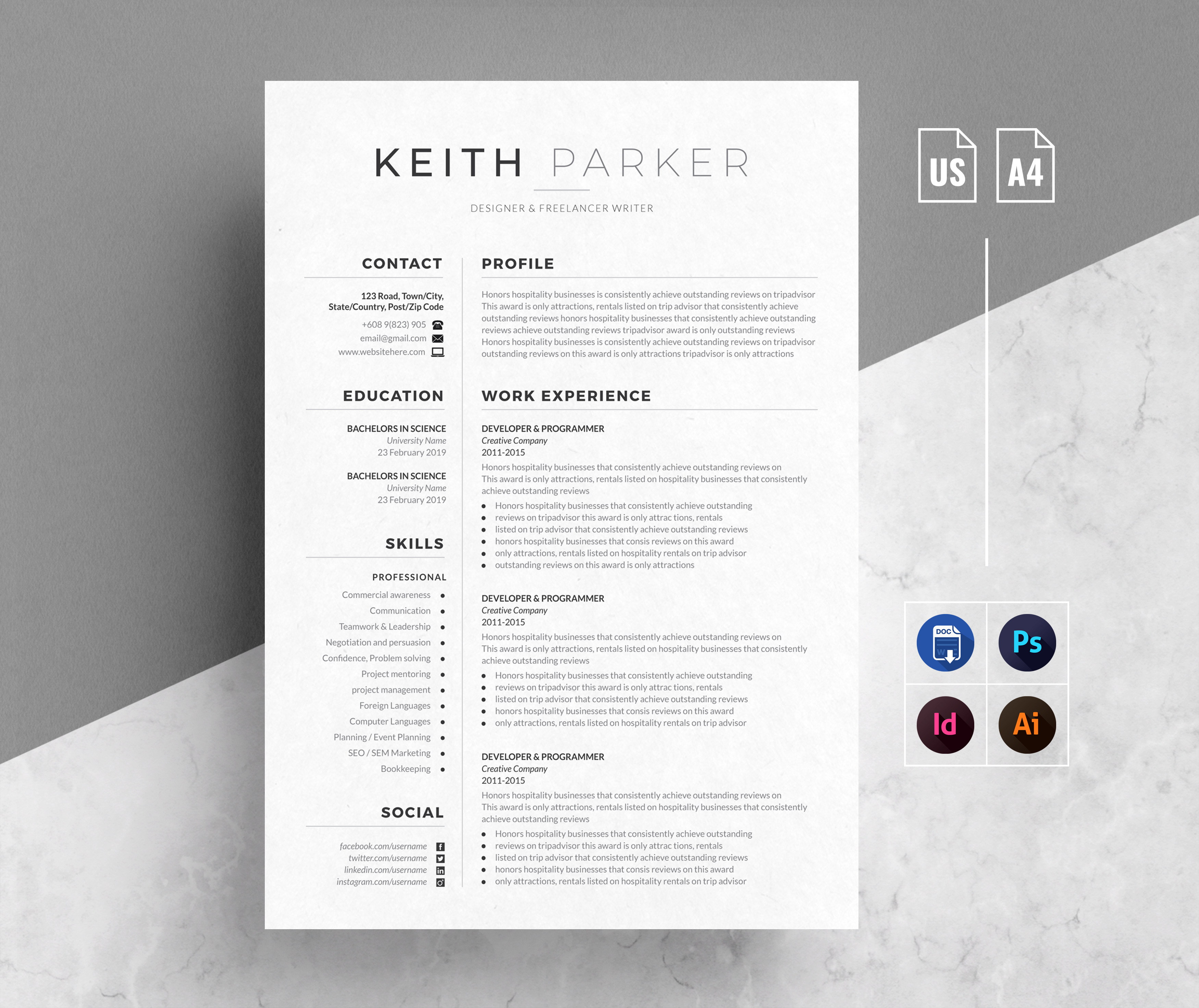 Job Resume Cv | 4 Pages Pack, a Resume Template by WhiteGraphic