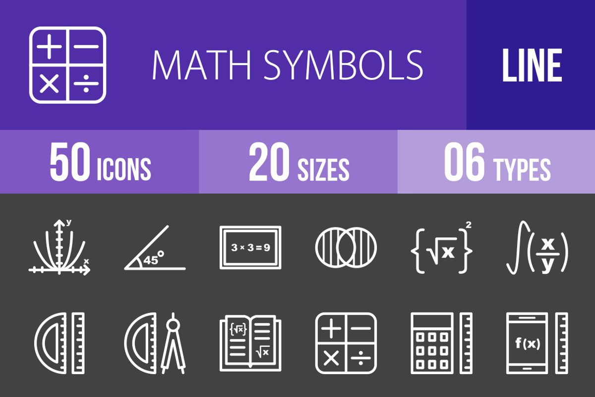 50 Math Symbols Line Inverted Icons, an Outline Icon by IconBunny