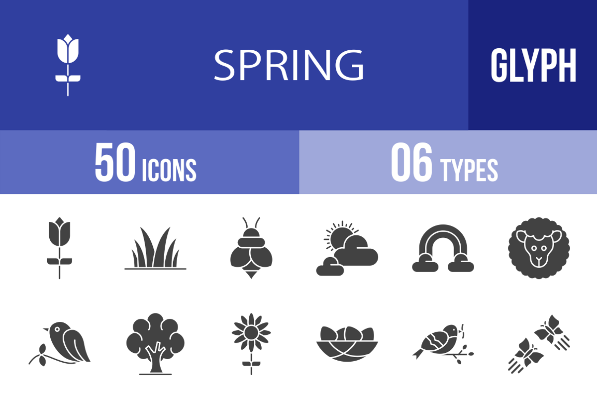 50 Spring Glyph Icons, an Icon by IconBunny | Creative Market