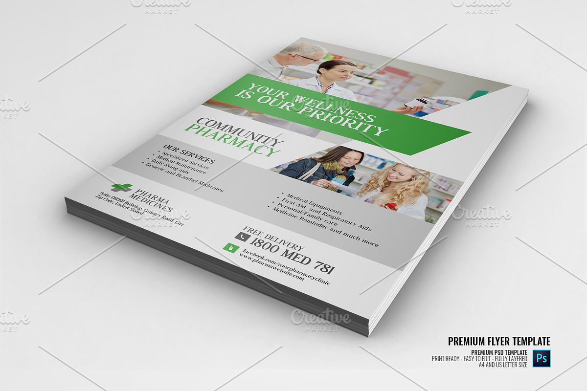Pharmacy Flyer Design Template, a Flyer Template by PSDPixel