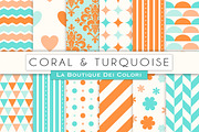 Coral and Turquoise Digital Paper | Graphic Patterns ~ Creative Market