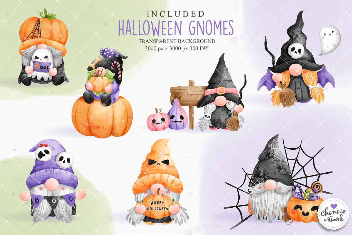 Halloween gnome clipart, an Illustration by Chonnieartwork