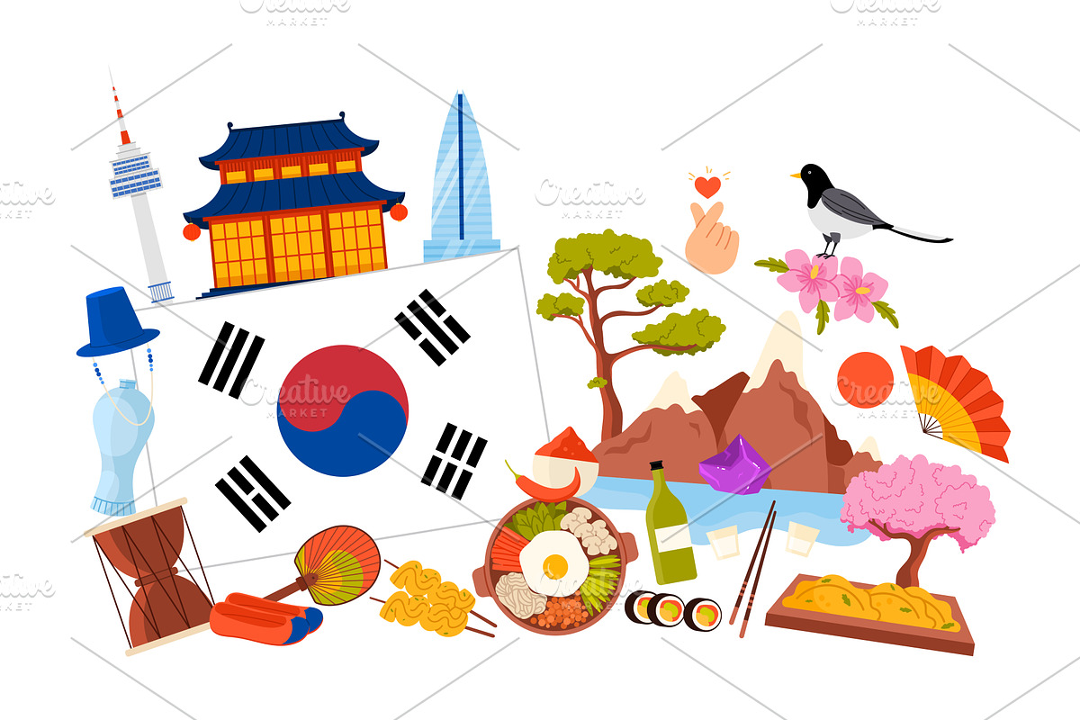 South Korea culture elements, an Object Illustration by Flashvector