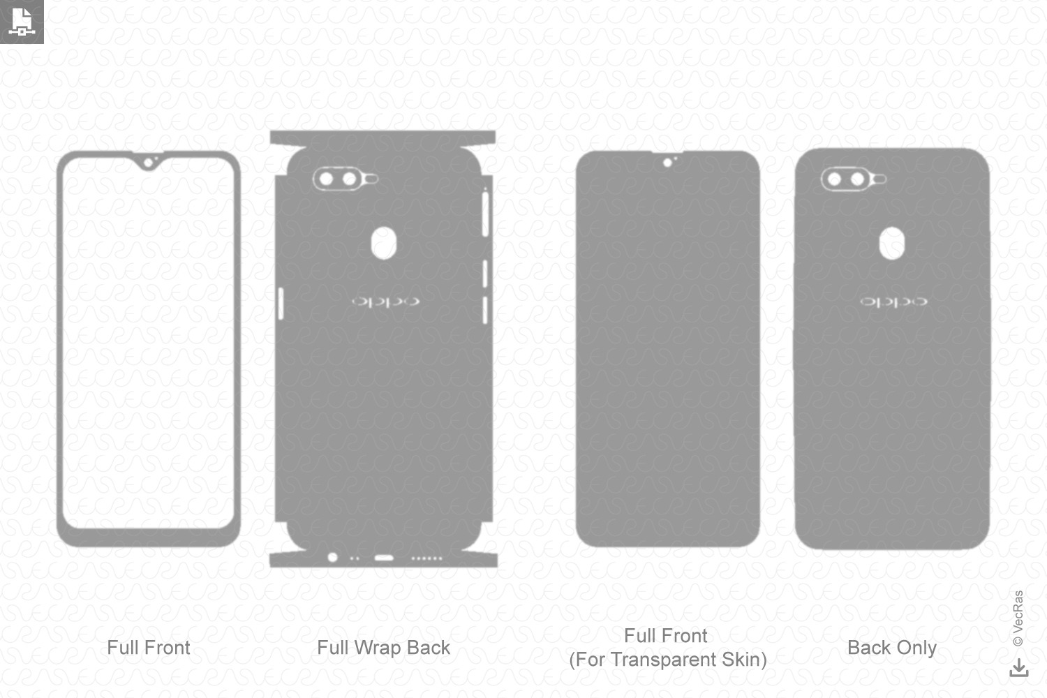 Oppo A7 (2018) Skin Template Vector, an Illustration by VecRas