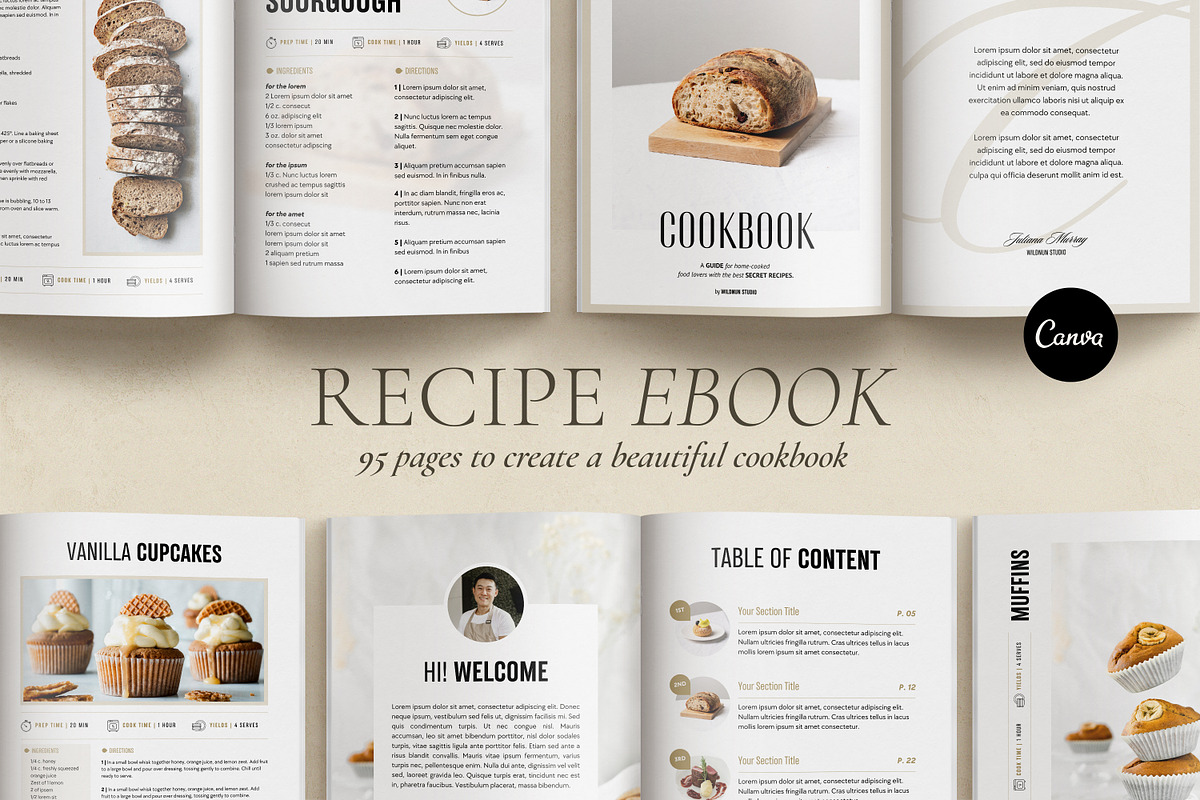 Cookbook / Recipe eBook for Canva, a Magazine Template by Wildnun Studio