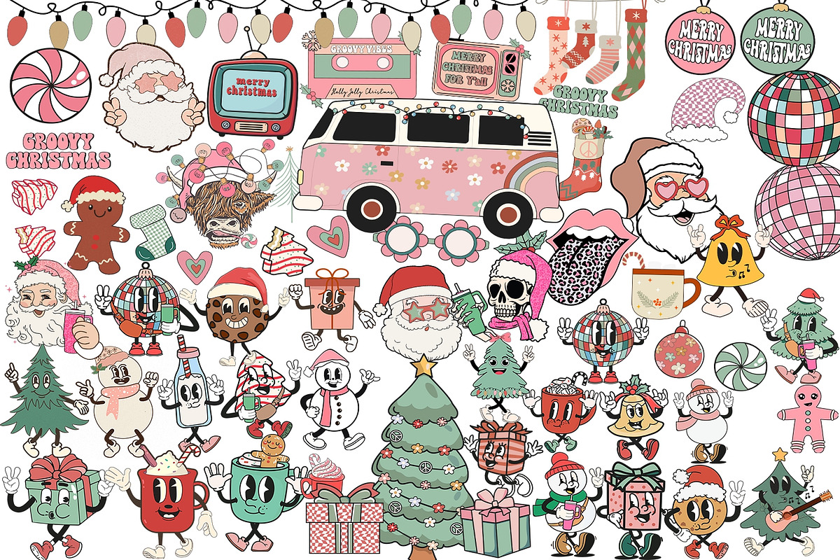 Retro Christmas Clipart Bundle
