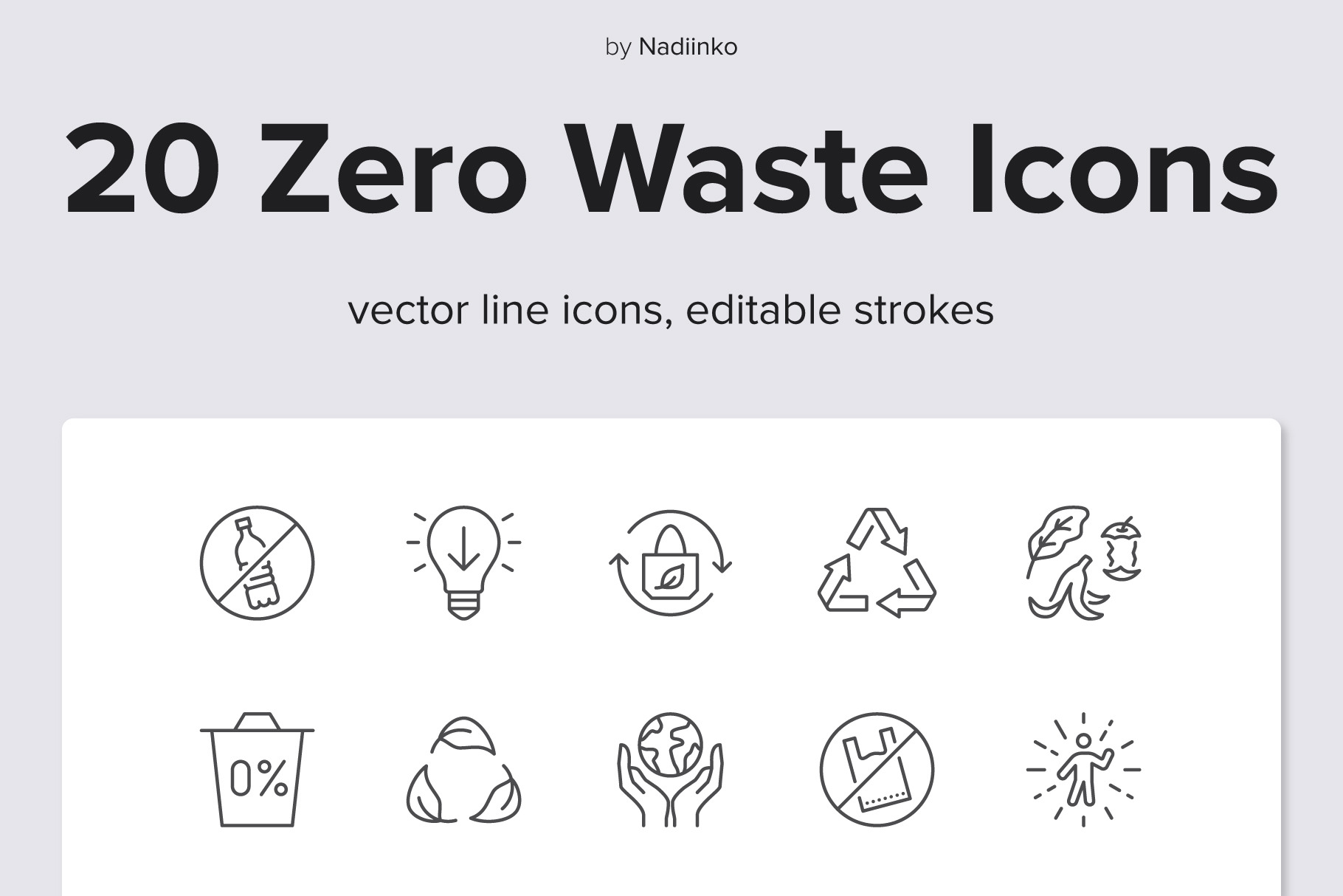 Zero Waste Lifestyle Icons, an Outline Icon by Nadiinko