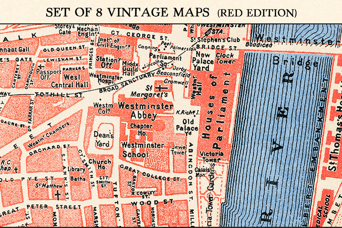Set of 8 Vintage Maps of London, a Graphic by Fendell Projects