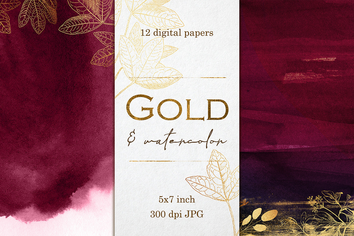 Gold and Watercolor digital papers, a Texture Graphic by PixelJungle