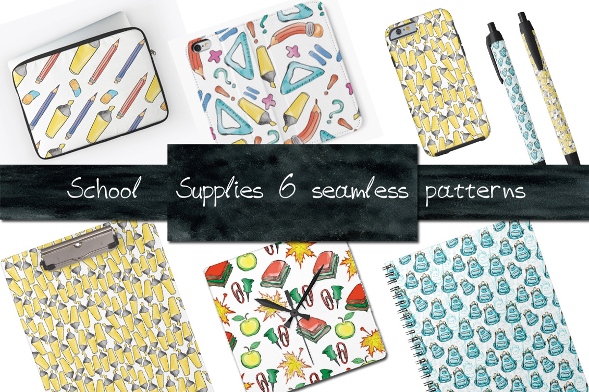 School supplies seamless patterns, a Pattern Graphic by Evgeniia
