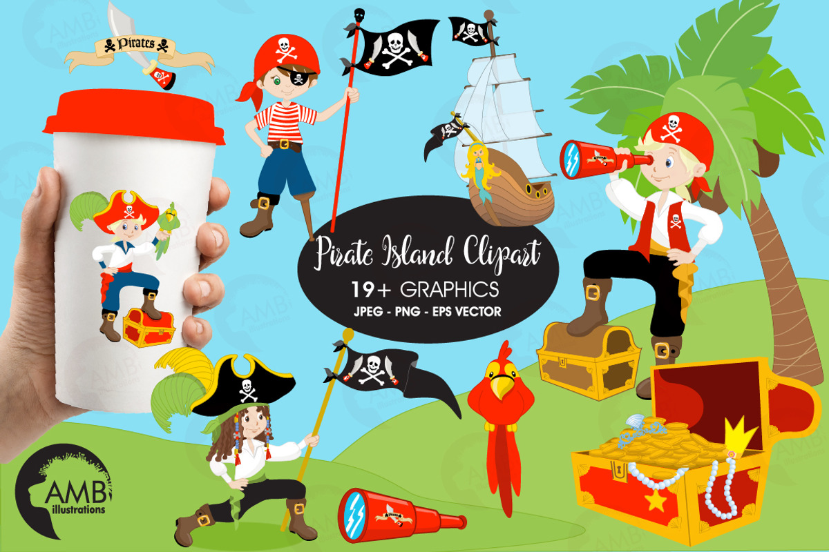 Pirates Island Clipart, AMB-173, an Illustration by AMBillustrations