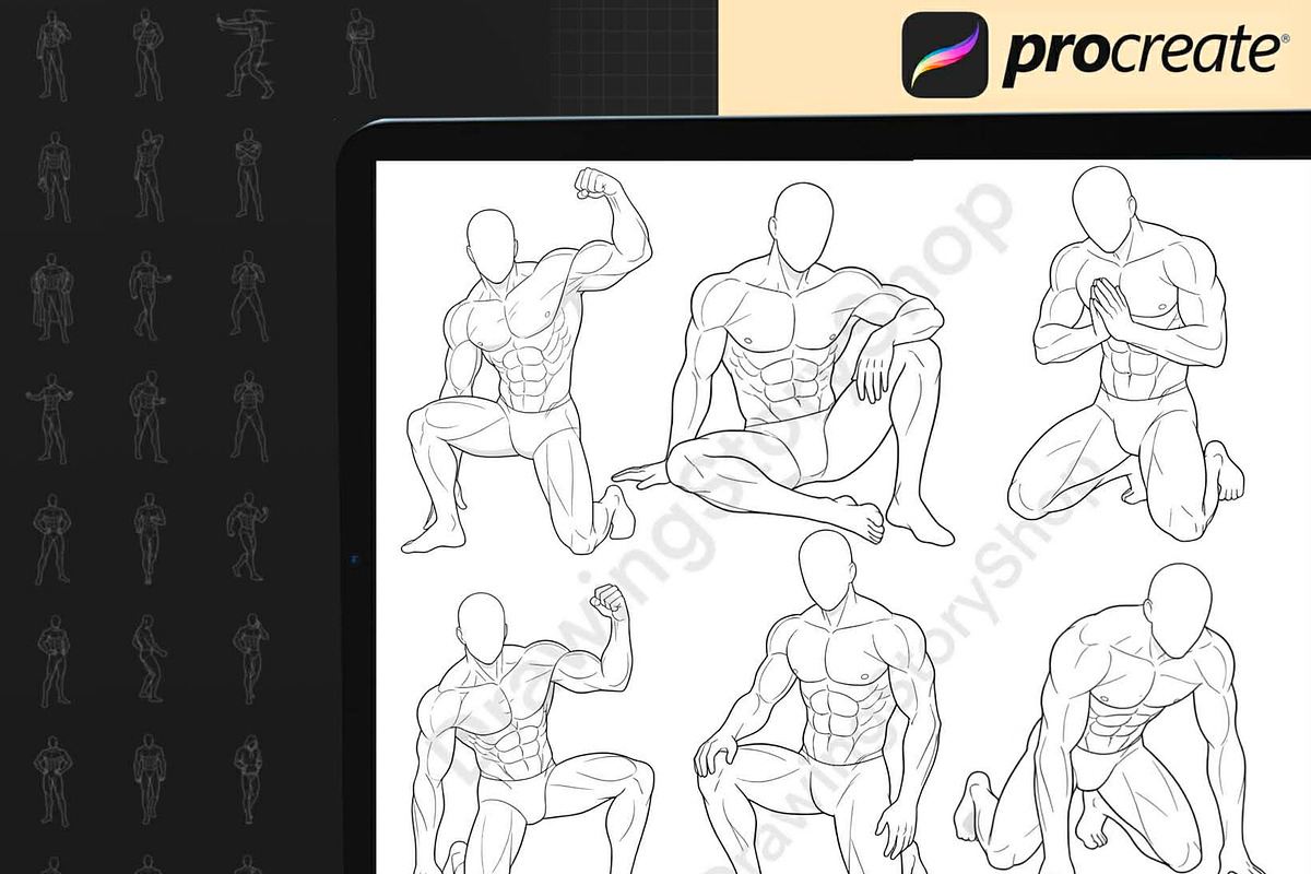 400 Procreate Male pose stamps Bases, a Brush Add-On by DrawingStoryShop