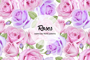 Watercolor roses seamless patterns, a Pattern Graphic by Curly family