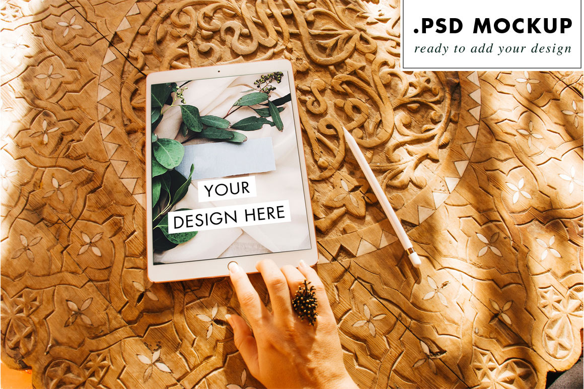ipad mockup in table wood, an iPad Mockup by Travelling Mockups