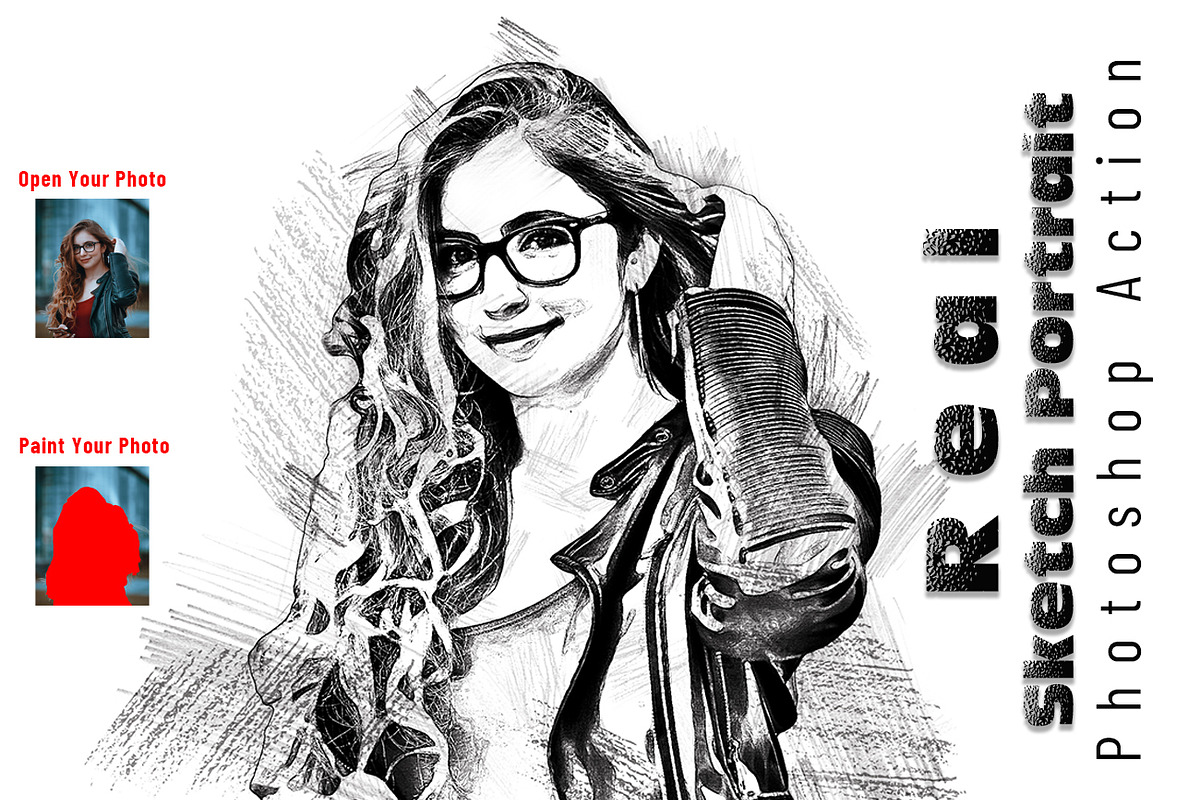 Real Sketch Portrait PS Action, a Brushes & More by Studio Retouch