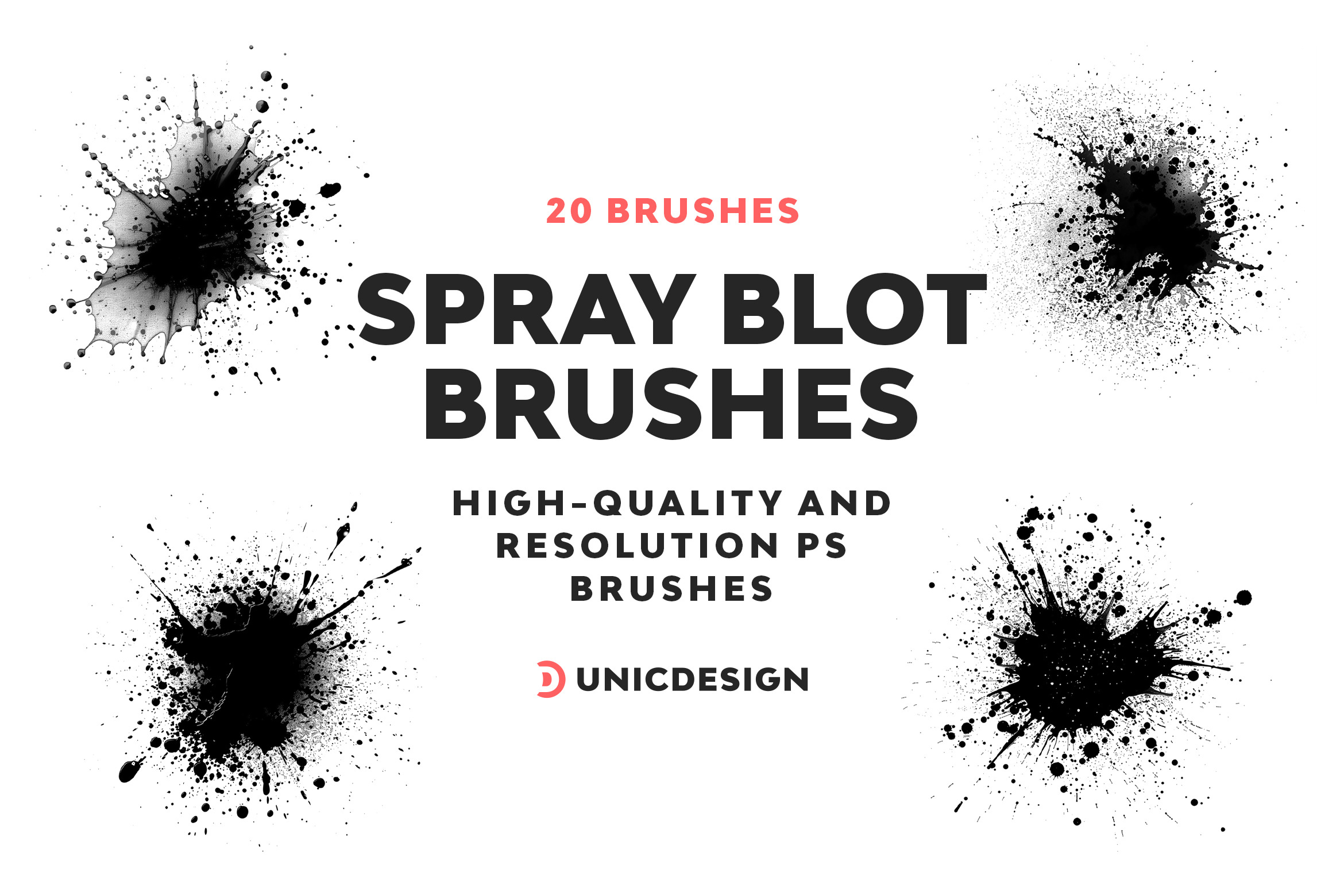 Spray Blot Photoshop Brushes, a Brush Add-On by UnicDesign