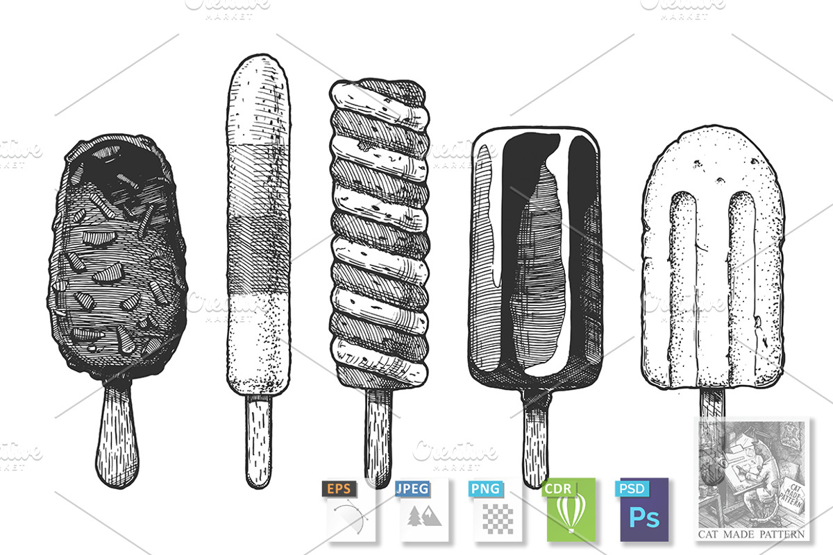 ice cream bar, a Food Illustration by CatMadePattern