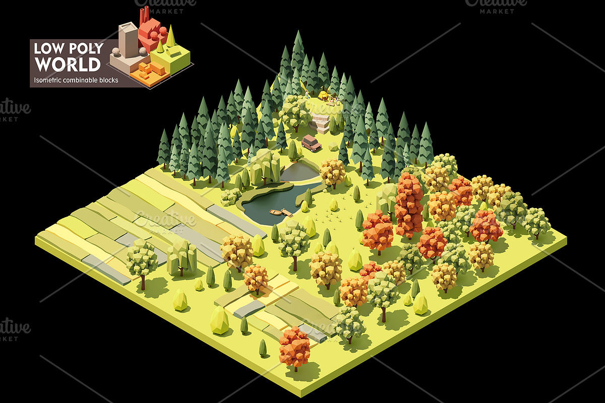 Vector isometric world map elements