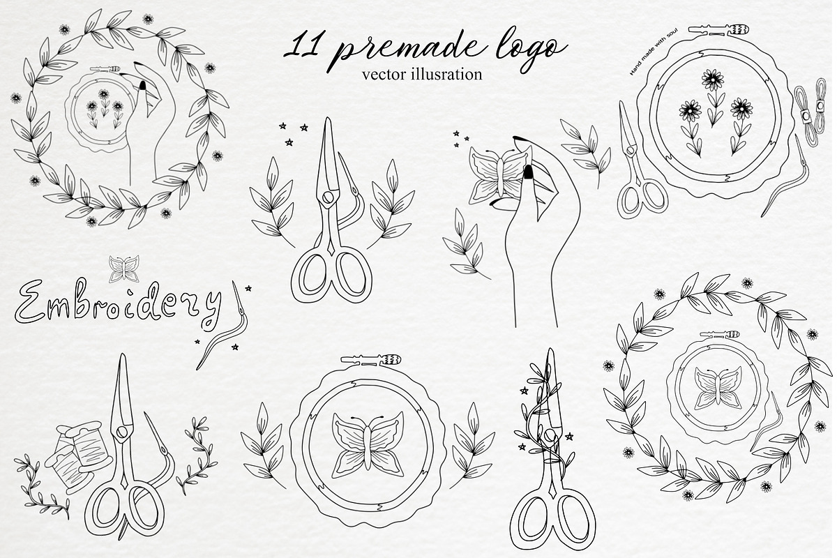 Needlework floral logos collection.