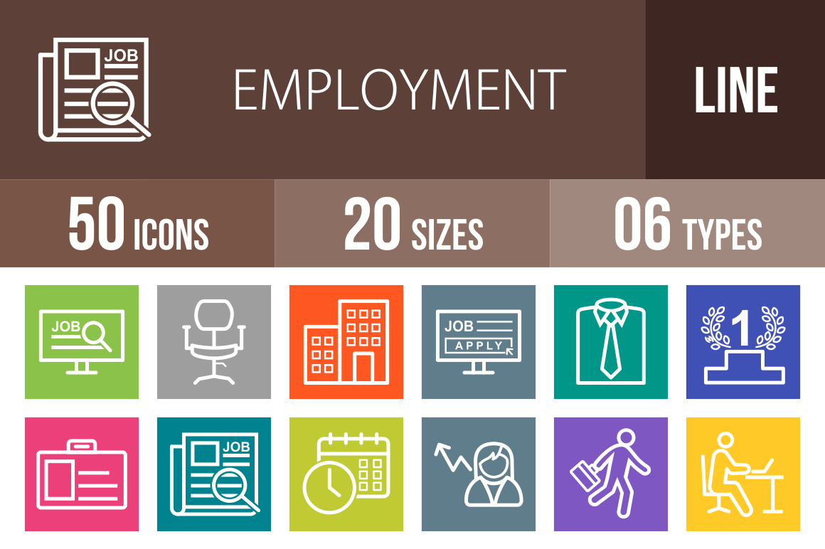 50 Employment Line Multicolor Icons, an Outline Icon by IconBunny