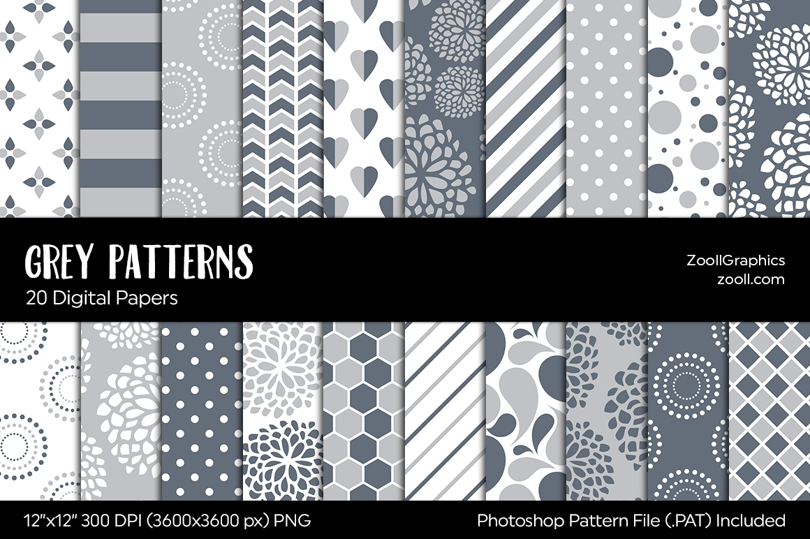 Gray/Grey Digital Papers, a Pattern Graphic by ZoollGraphics