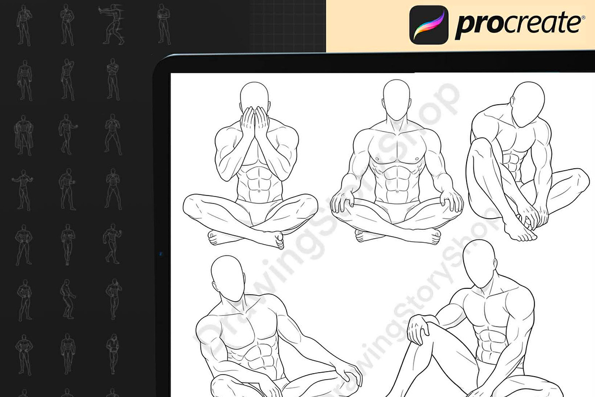 400 Procreate Male pose stamps Bases, a Brush Add-On by DrawingStoryShop