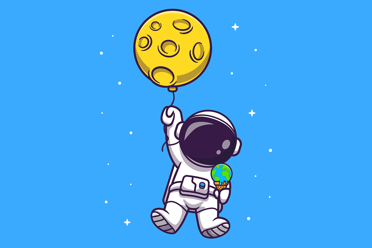 Cute Astronaut Floating With Moon, a Technology Illustration by ...