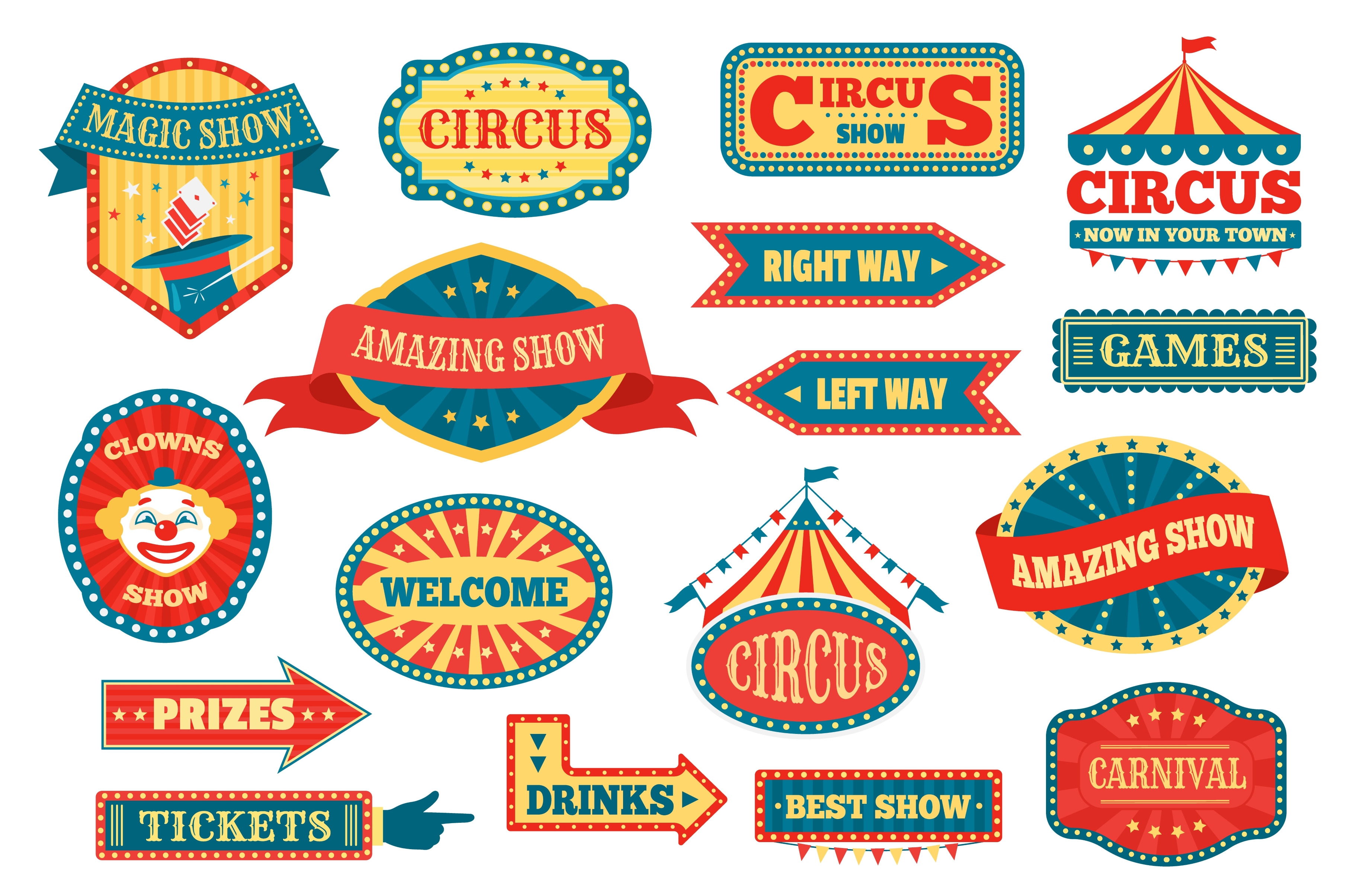 Circus labels and signs, retro fun, a Food Illustration by Frogella