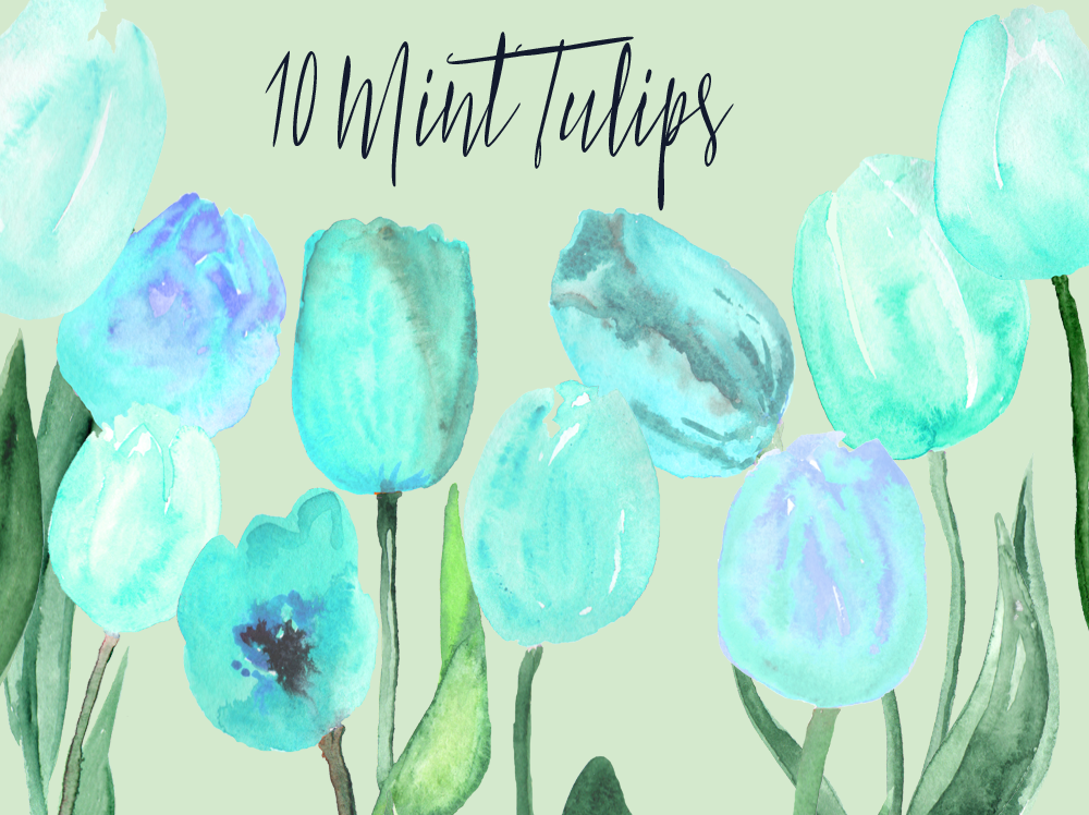 10 Watercolor Mint Tulips Clip Art, an Object Graphic by Tati Bordiu