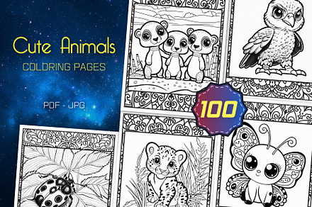 Kawaii Animals Coloring Pages For Kids | Creative Market