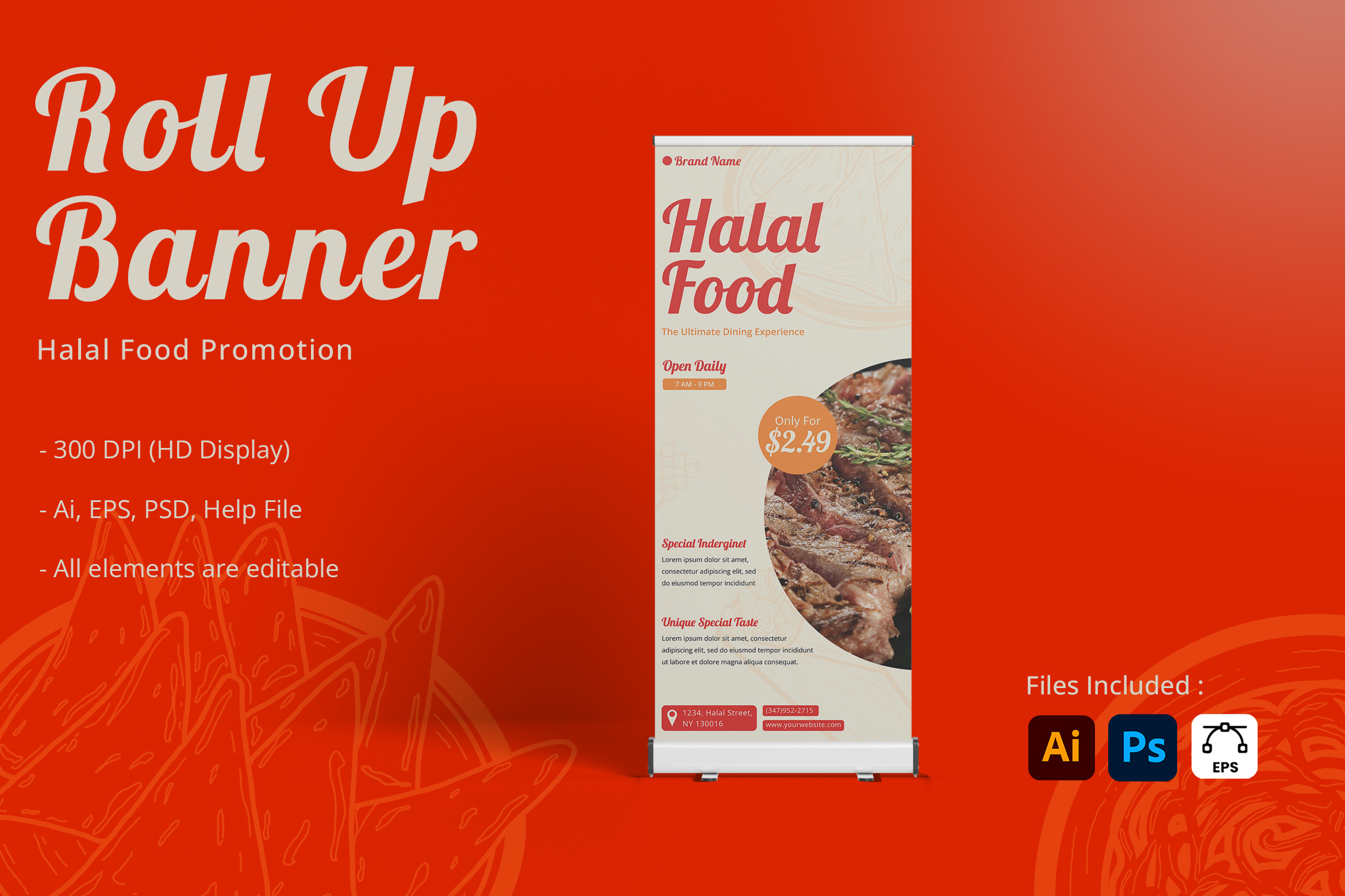 Halal Food - Roll Up Banner, a Print Template by StreaksideStd