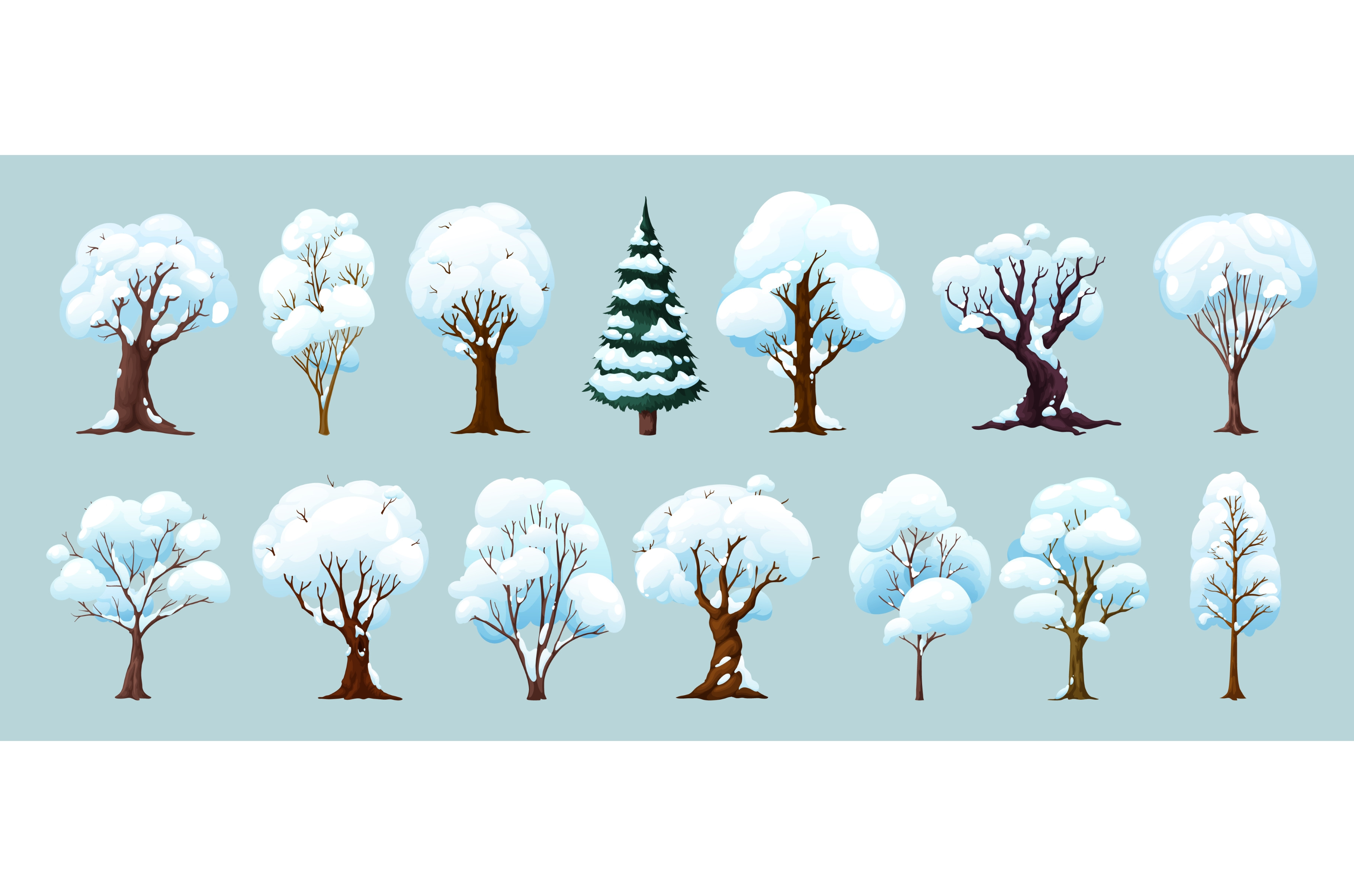 Cartoon winter trees, forest, a Decorative Illustration by Vector Tradition