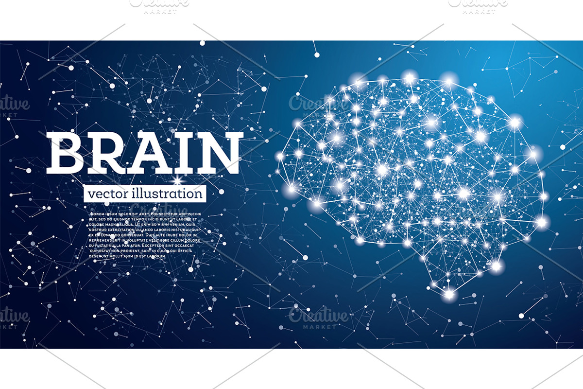 Neon Brain Connections on Blue, a Healthcare Illustration by Booblgum