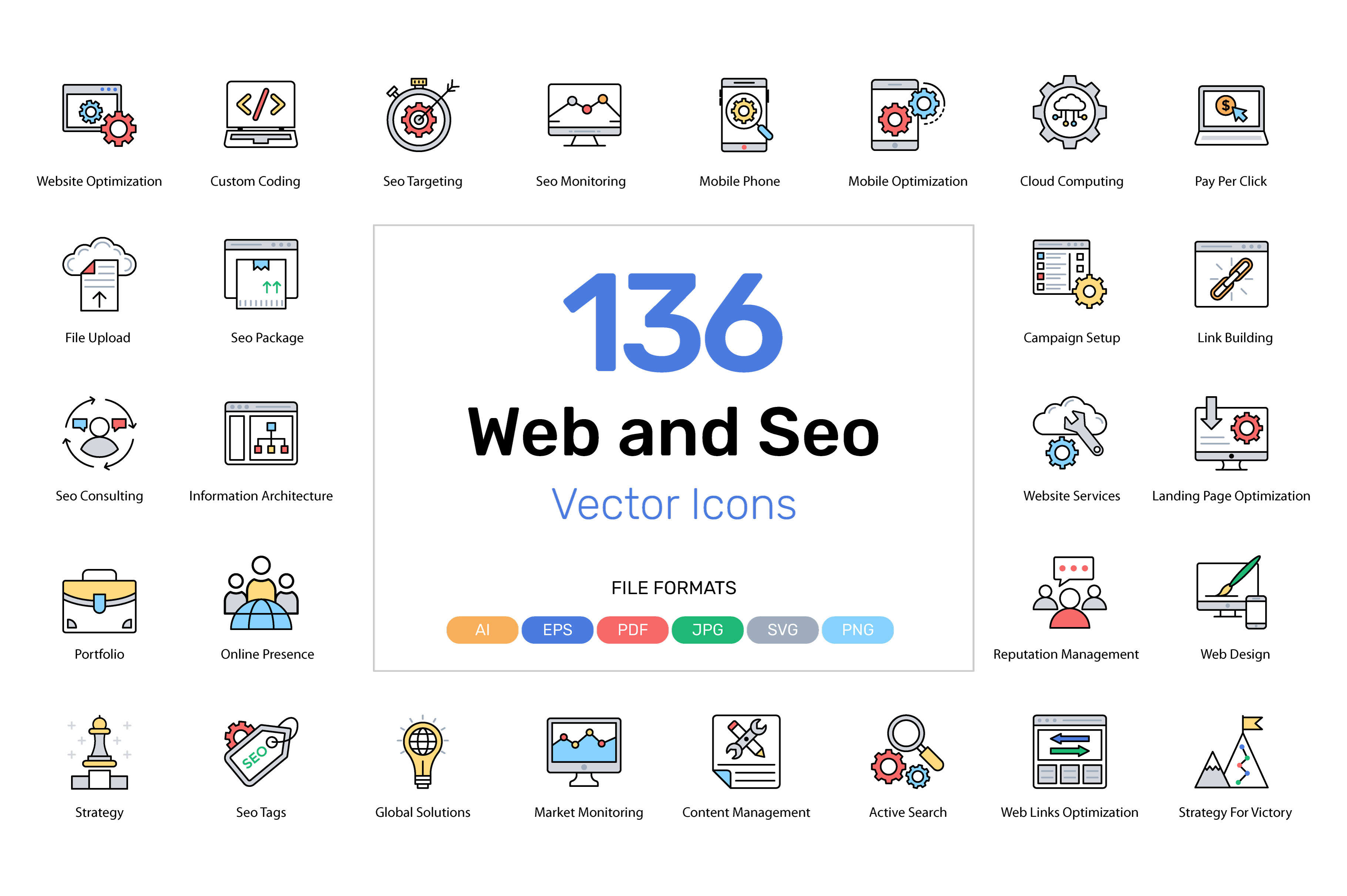 136 Web and Seo Vector Icons, an Icon by Vectors Market