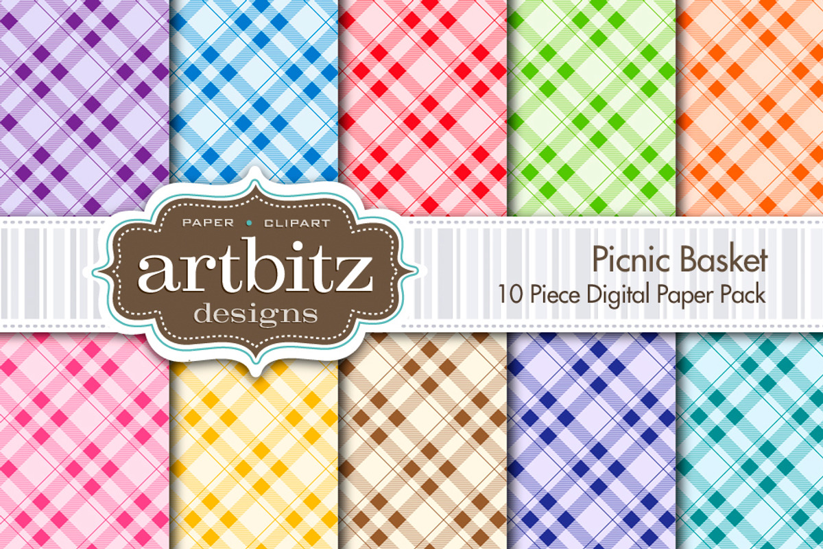 Picnic Basket Digital Paper, a Pattern Graphic by ArtBitz