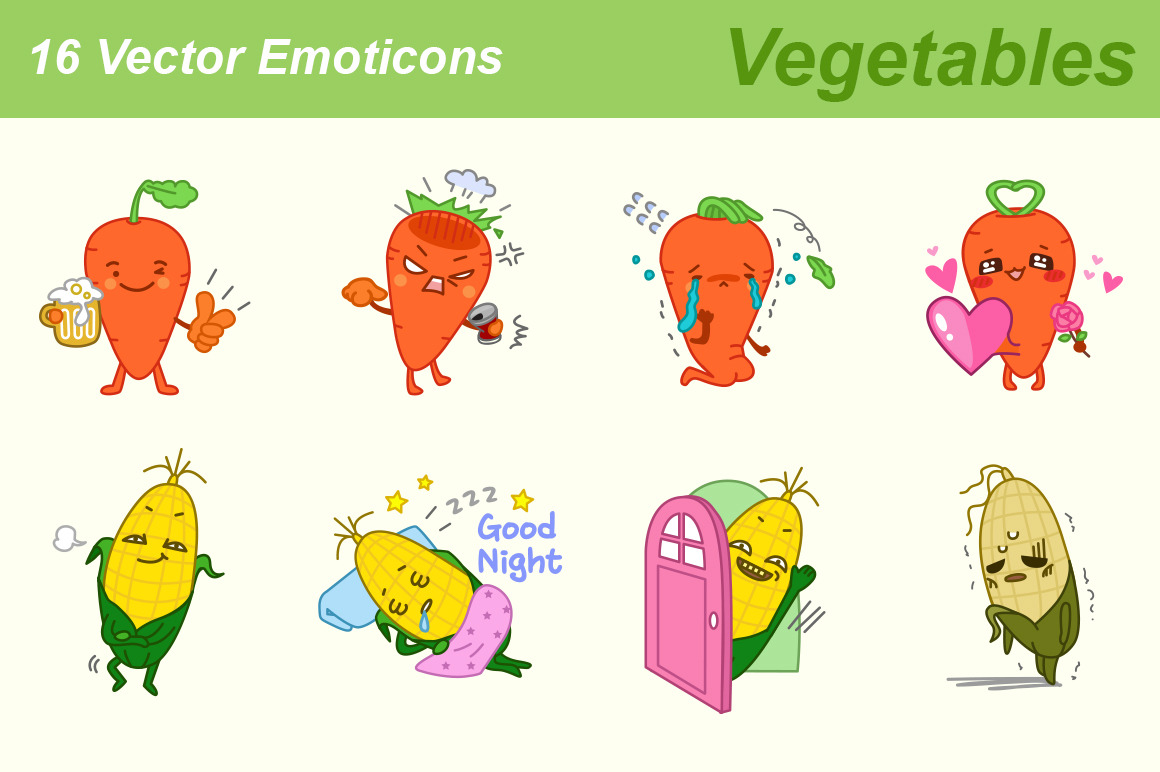 Vegetable Vector Emoticons, an Emoji Icon by Jisun Park