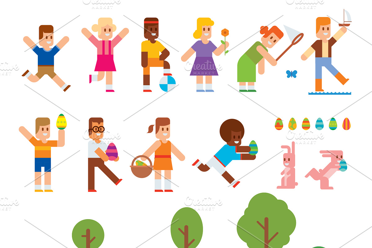 Spring Easter kids playing vector, a Decorative Illustration by ...