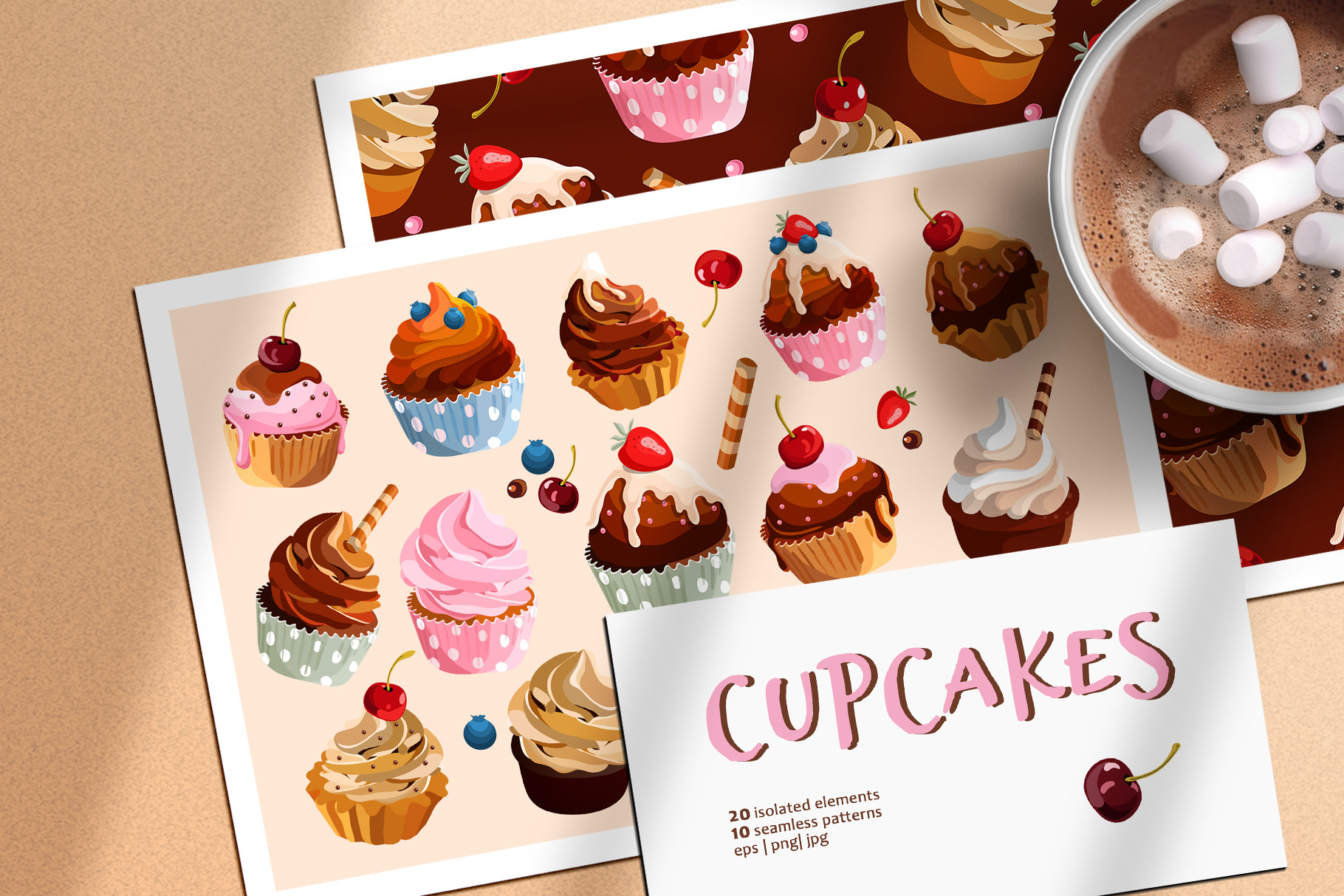 Cupcakes vector set