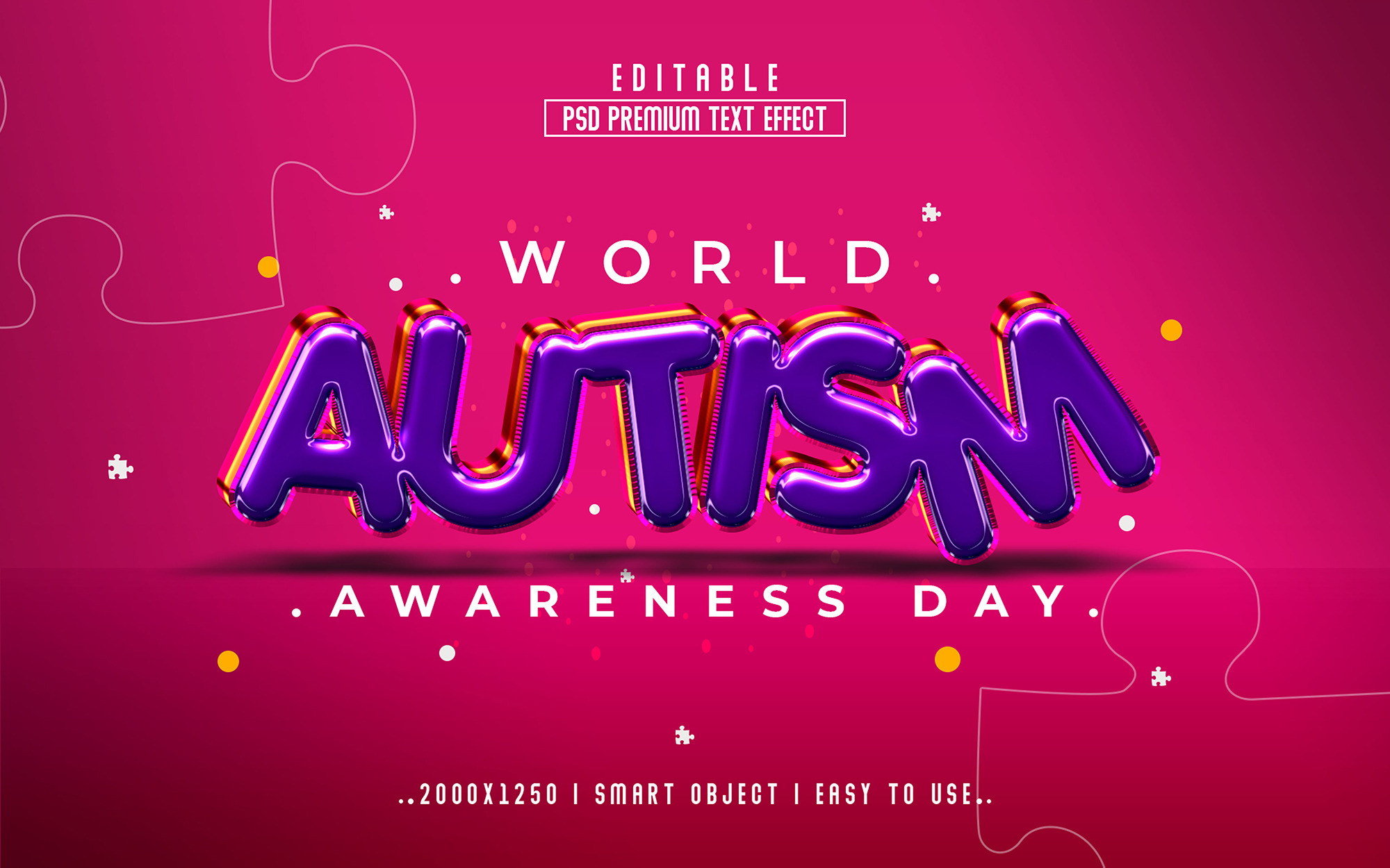 Autism Day editable 3D text effect, a Layer Style Add-On by Md ...