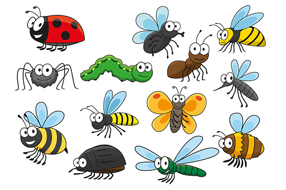 Friendly smiling cartoon insects, a Background Graphic by Vector Tradition