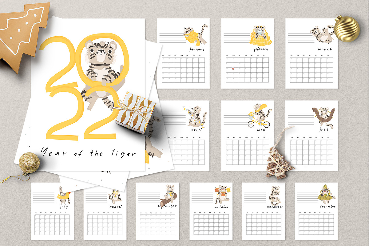 2022 tiger calendar - 4 templates