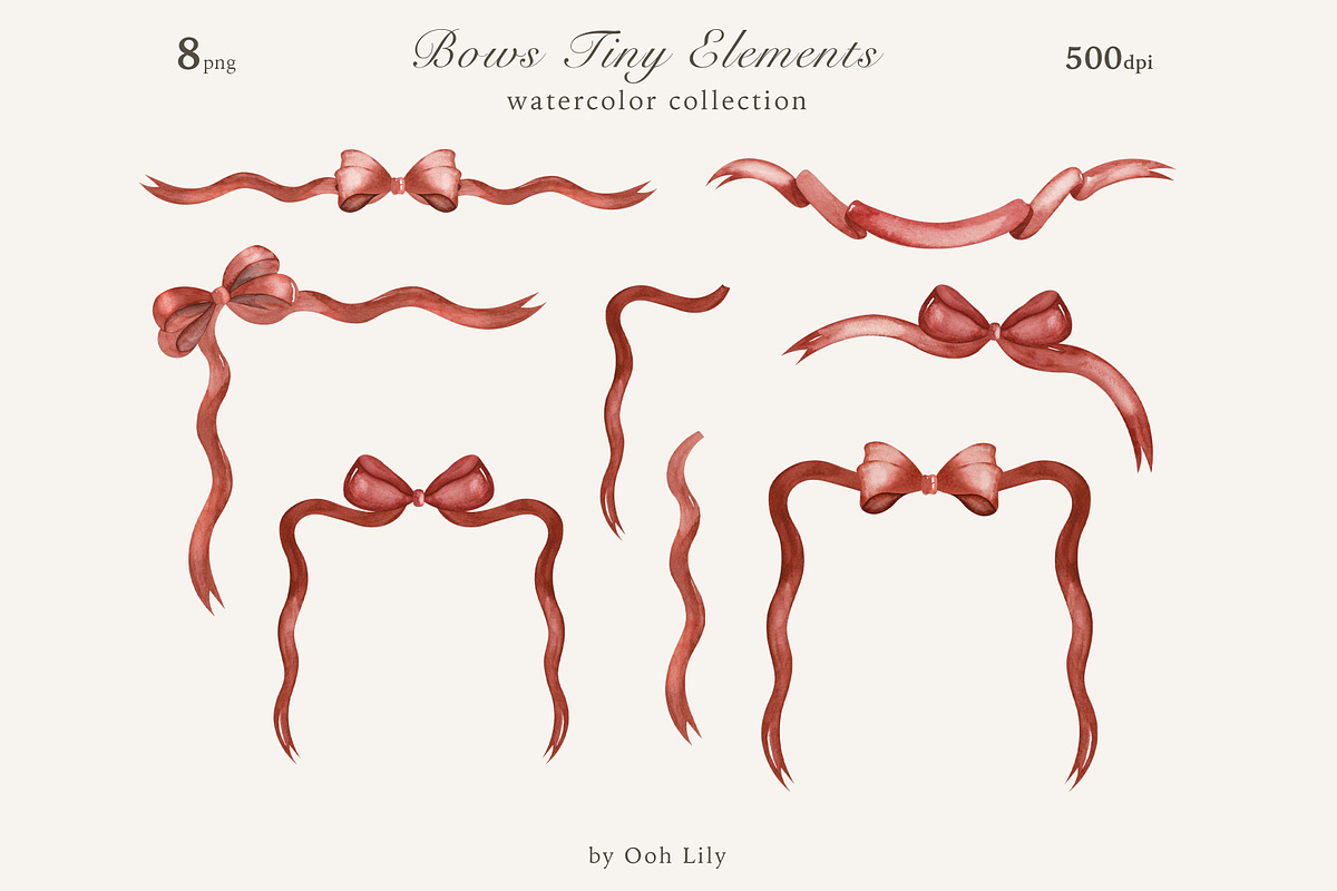 Red Bows Ribbon Watercolor Clipart, a Decorative Illustration by Ooh Lily