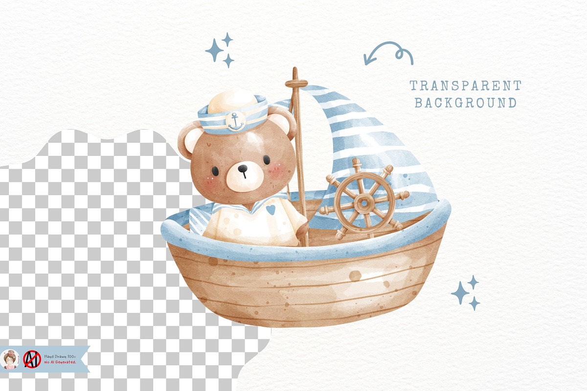 Nautical clipart, Nautical Bear PNG, an Animal Illustration by ...