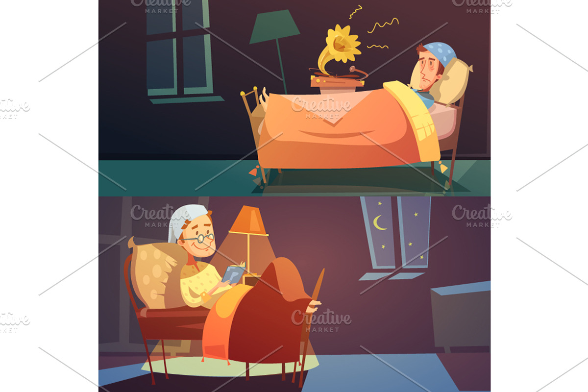 Sleeping Scenes Cartoon Set, a Decorative Illustration by Macrovector ...